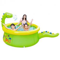 dinosaur shaped paddling pool with sprinkling dino head