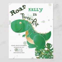 three-rex 3rd birthday party invitation